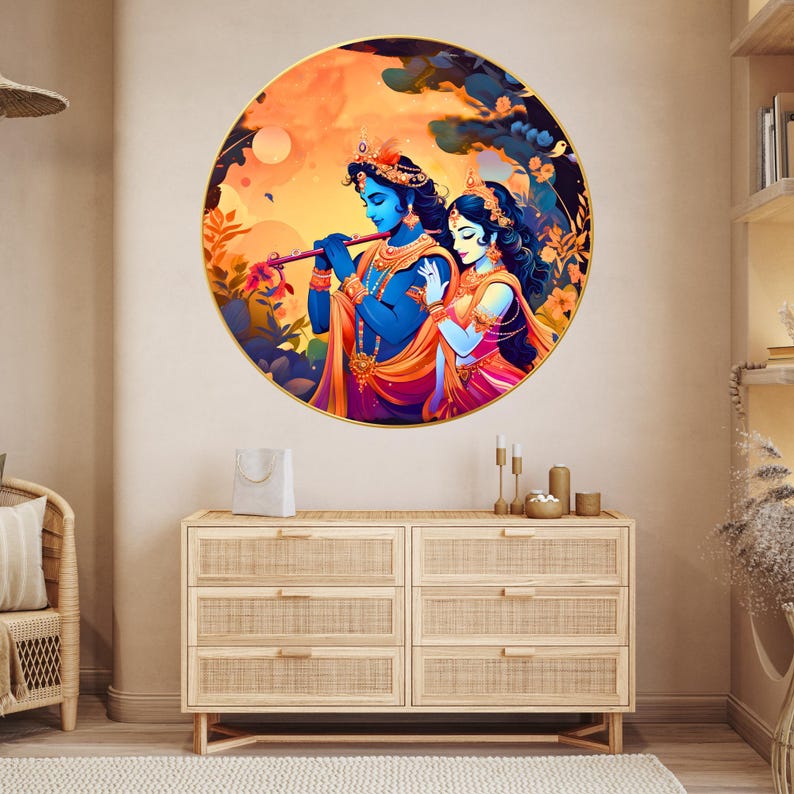 Spiritual Vastu Round Art – Radha Krishna MDF Wall Panel for Home ...
