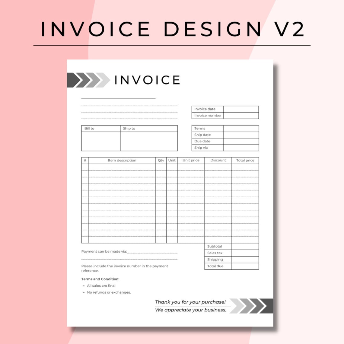 Minimalist PDF Printable Invoice With 7 Elegant Designs, Digital ...