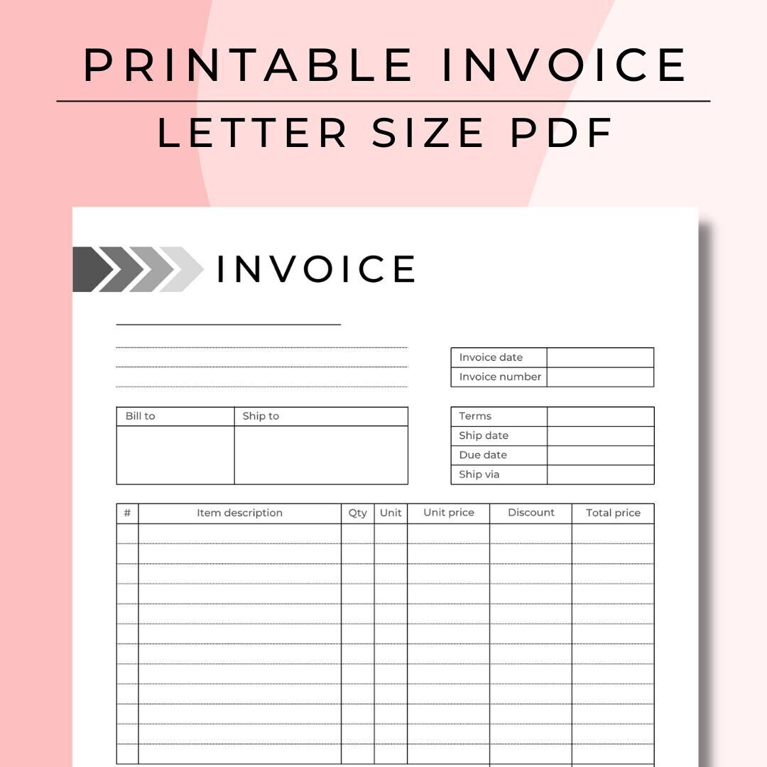 Minimalist PDF Printable Invoice With 7 Elegant Designs, Digital ...