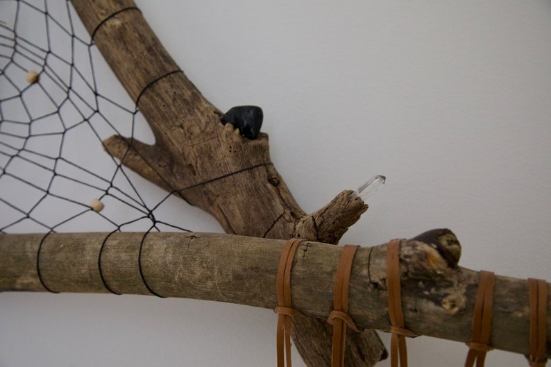Dreamcatcher Made From Wood Branches With Emu Feathers, Rabbit Fur ...