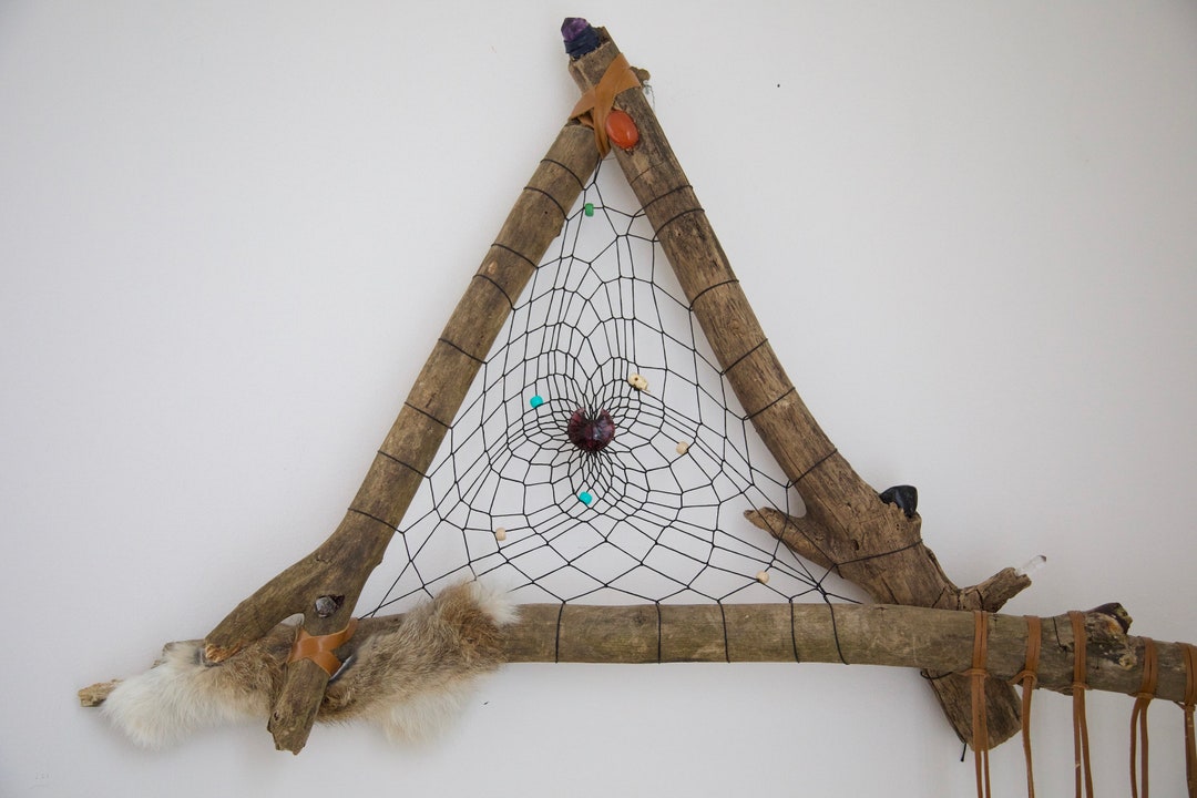 Dreamcatcher Made From Wood Branches With Emu Feathers, Rabbit Fur ...