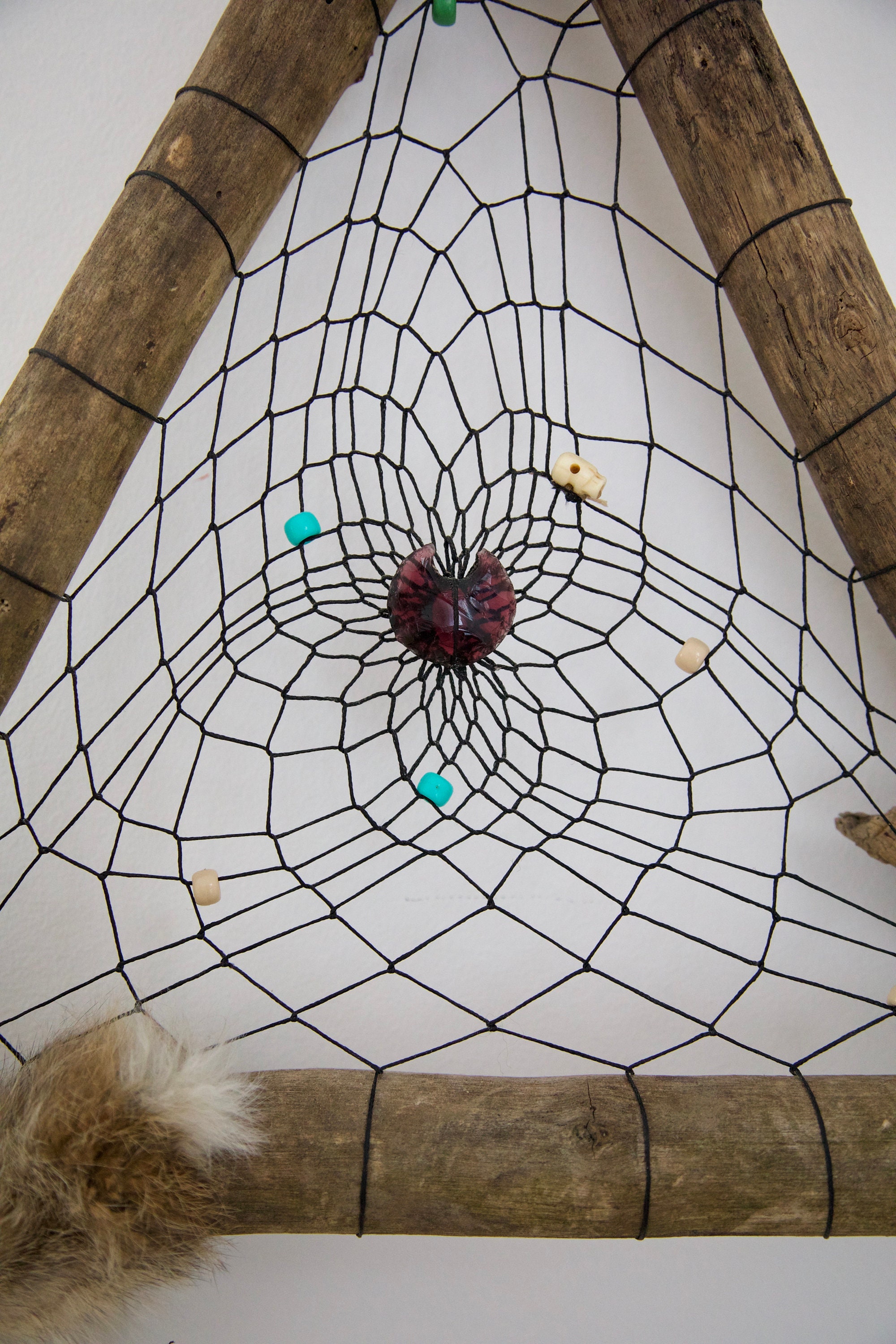 Dreamcatcher Made From Wood Branches With Emu Feathers, Rabbit Fur ...