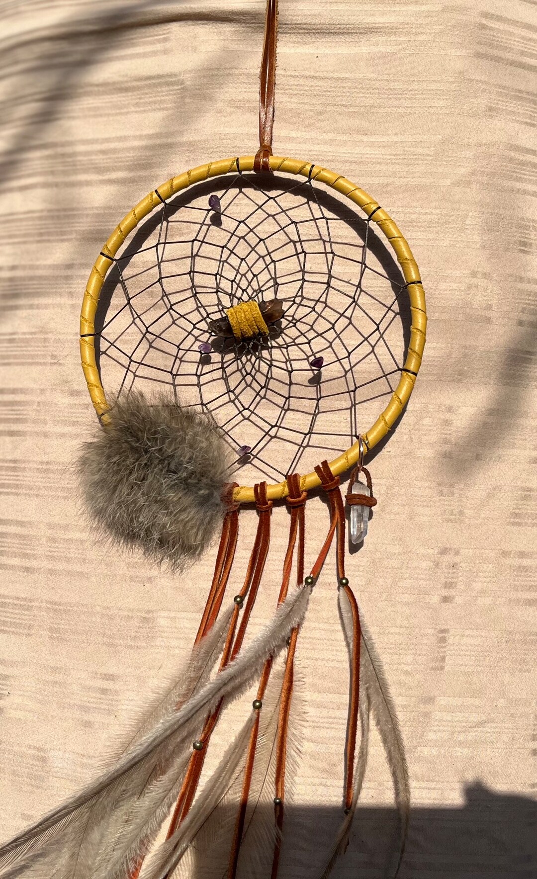 6” Dreamcatcher With Genuine Leather, Rabbit Fur, Emu Feathers, Rabbit ...
