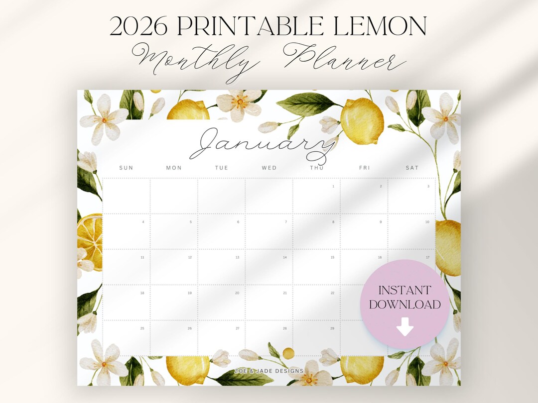 2026 Lemon Calendar: Printable Monthly Planner (PDF Download) - Etsy