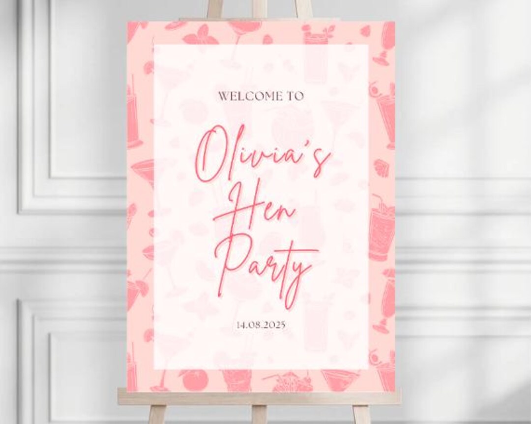 Editable Template for Hen Do - Cocktail Party Welcome Sign - Printable ...
