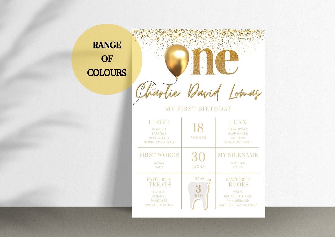 Printable 1st Birthday Sign personalised Milestone Poster With Baby's ...