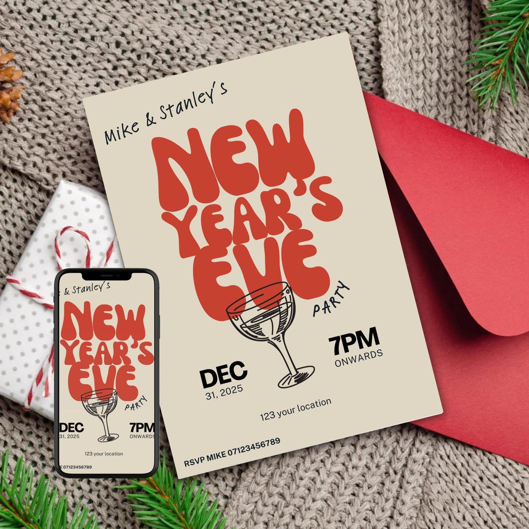 Editable New Year’s Eve Party Invitation | Retro NYE Invite Printable ...