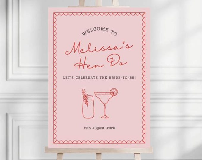 Editable Template for Hen Do - Cocktail Party Welcome Sign - Printable ...