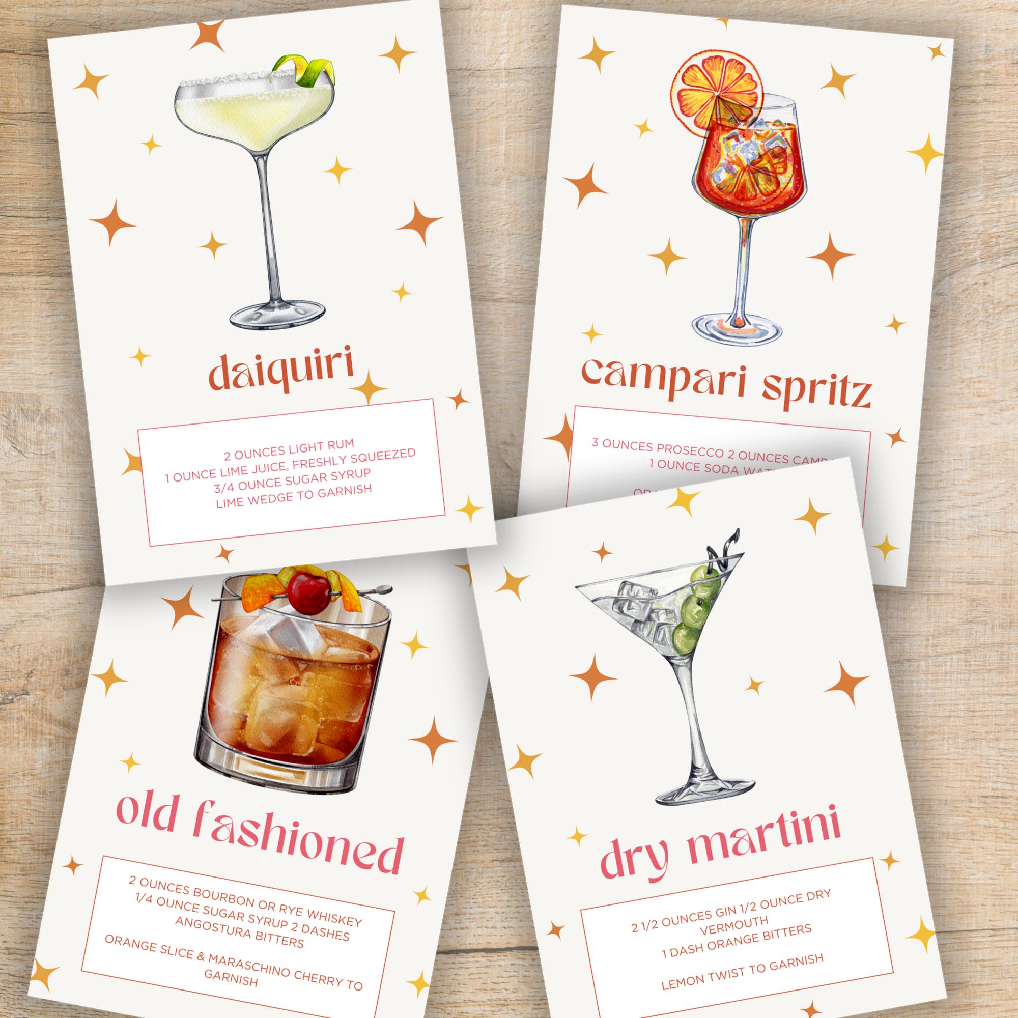 Printable Cocktail Recipe Bundle, Drink Recipe Cards, Home Bar Wall Art ...