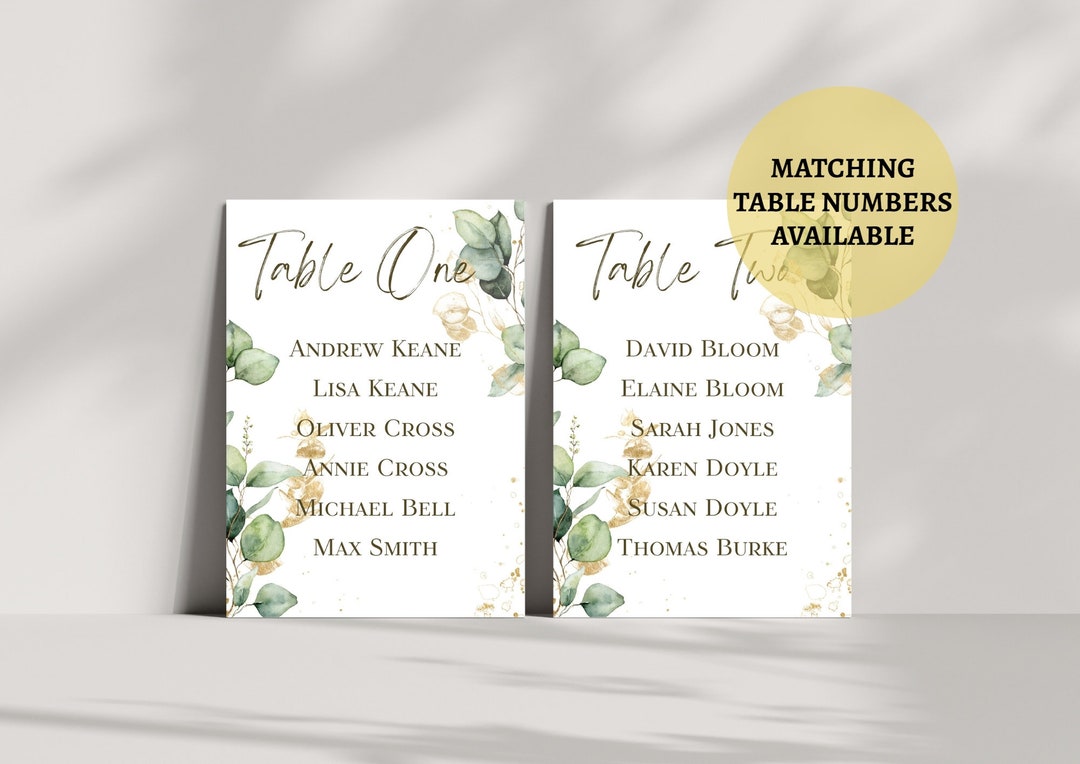 Custom Wedding Seating Plan Cards - Custom Wedding Supplies, Eucalyptus ...