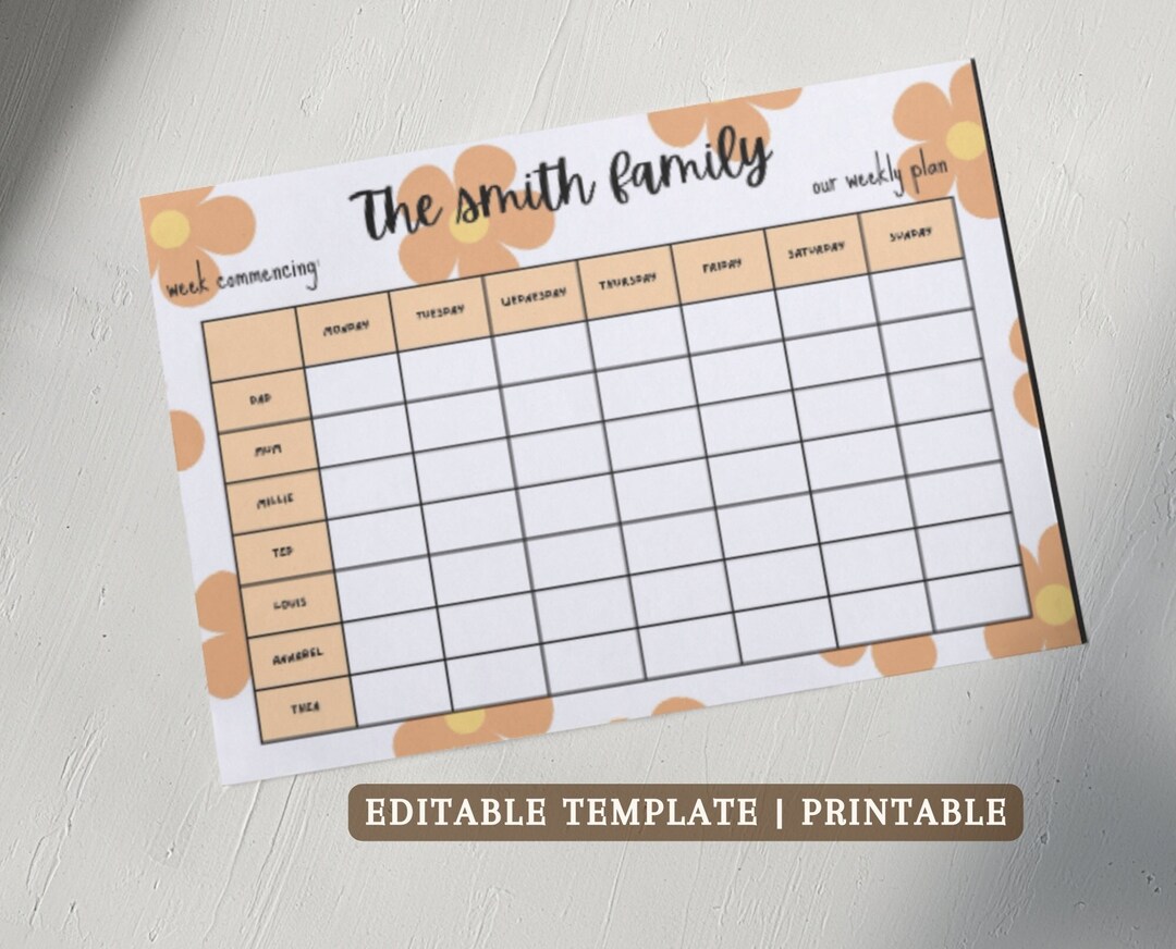 Editable Family Weekly Planner Printable, Digital Weekly Planner PDF ...