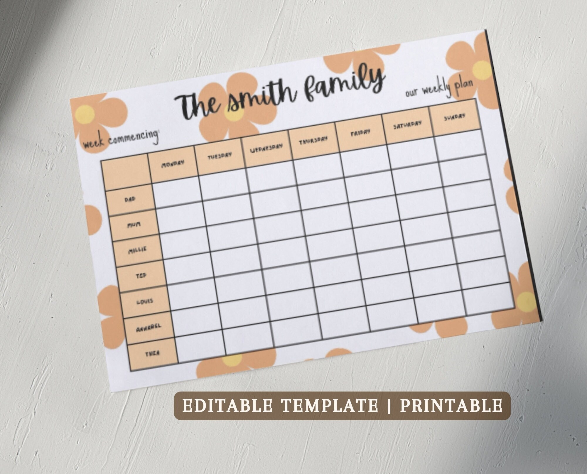 Editable Family Weekly Planner Printable, Digital Weekly Planner PDF ...