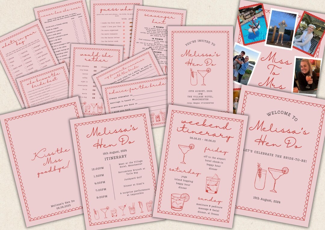 Hen Do Decor Bundle - Bachelorette Games, Hen Party Itinerary ...