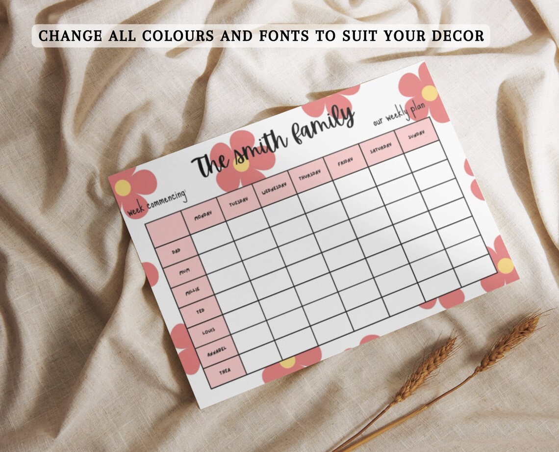 Editable Family Weekly Planner Printable, Digital Weekly Planner PDF ...