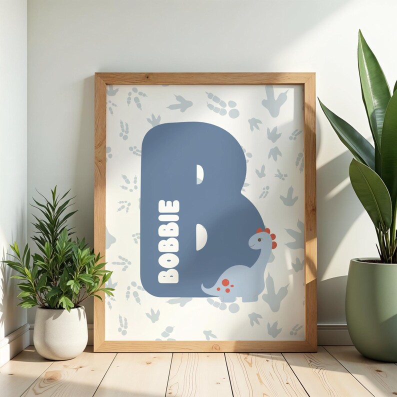Personalised Dinosaur Initial Print – Custom Name Kids Wall Art – Boys ...