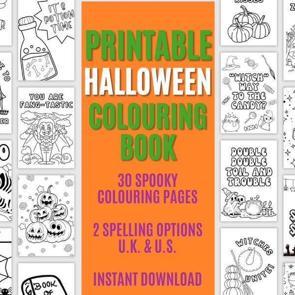 Printable Halloween Colouring Book, Kids Activity Pages, Digital ...
