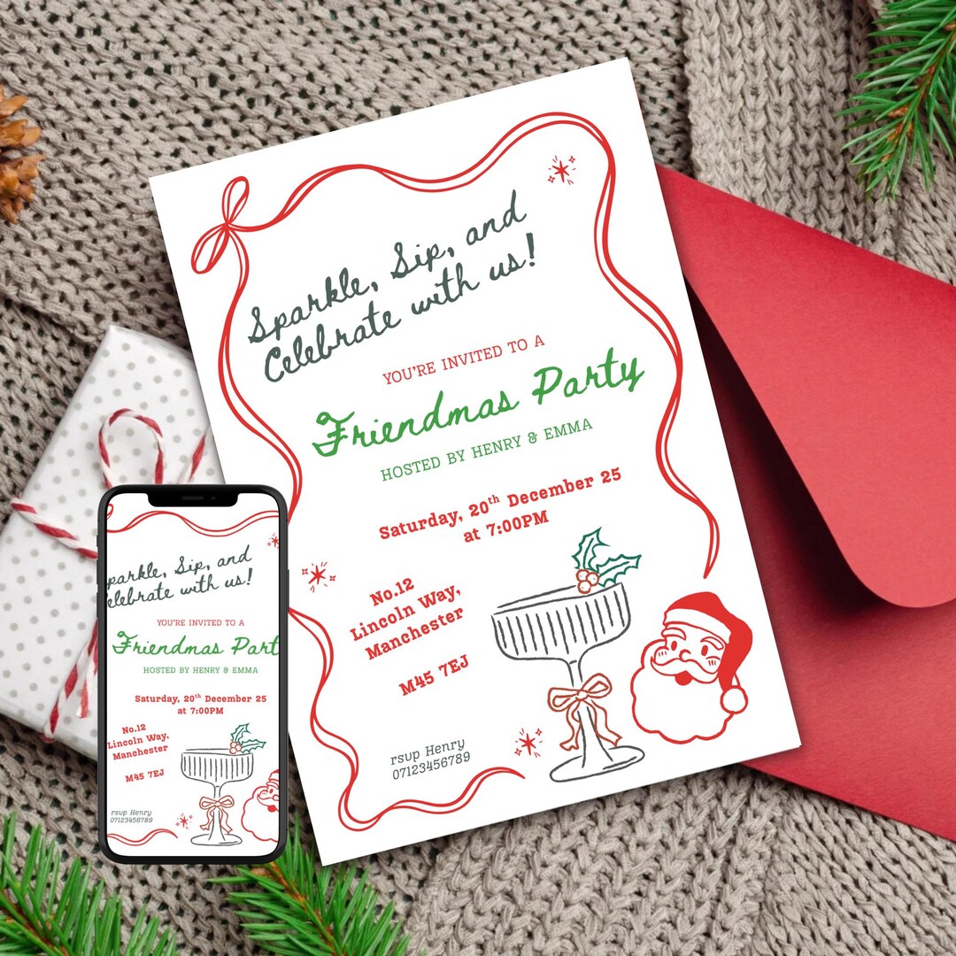 Editable Friendmas Invitation • Christmas Party Invite 5x7 • Printable ...