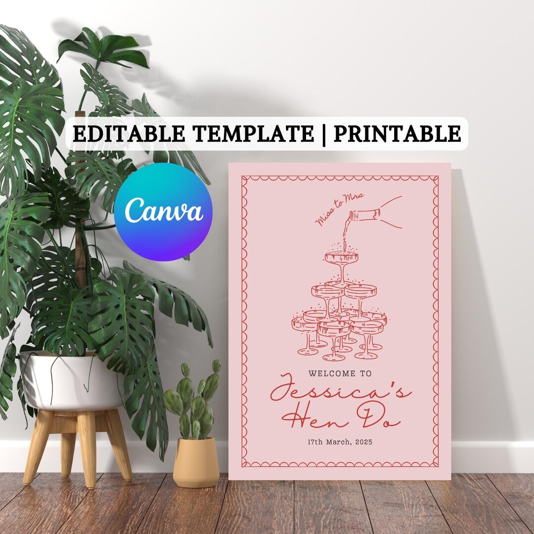 Editable Template for Hen Do Cocktail Party Welcome Sign Printable ...