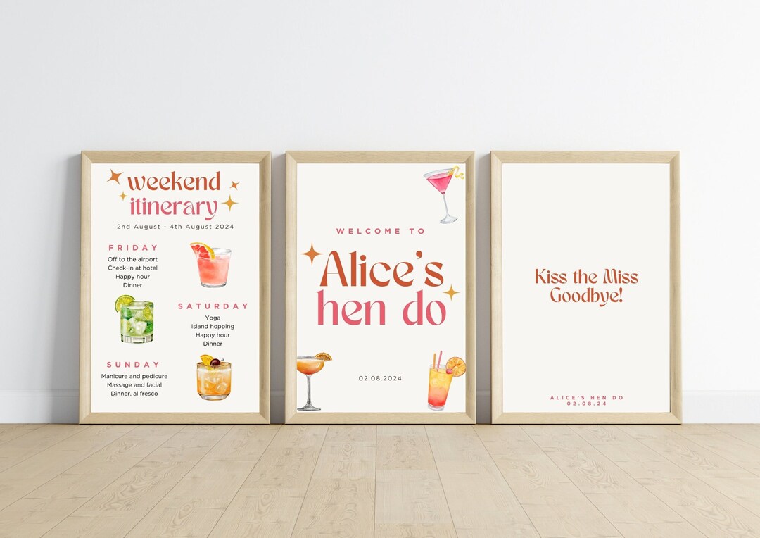 Editable Template Pack for Hen Do Weekend Bridal Party Signs Printable ...