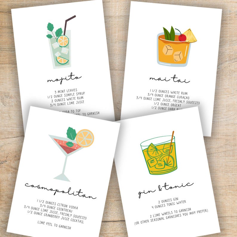 Printable Cocktail Recipe Bundle, Drink Recipe Cards, Home Bar Wall Art ...