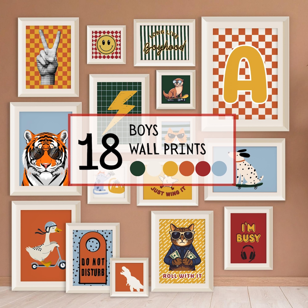 Boys Gallery Wall Prints Set of 18 | Nursery Wall Art | Printable Kids ...