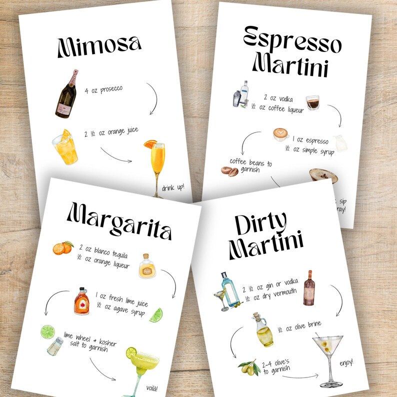 Printable Cocktail Recipe Bundle, Drink Recipe Cards, Home Bar Wall Art ...