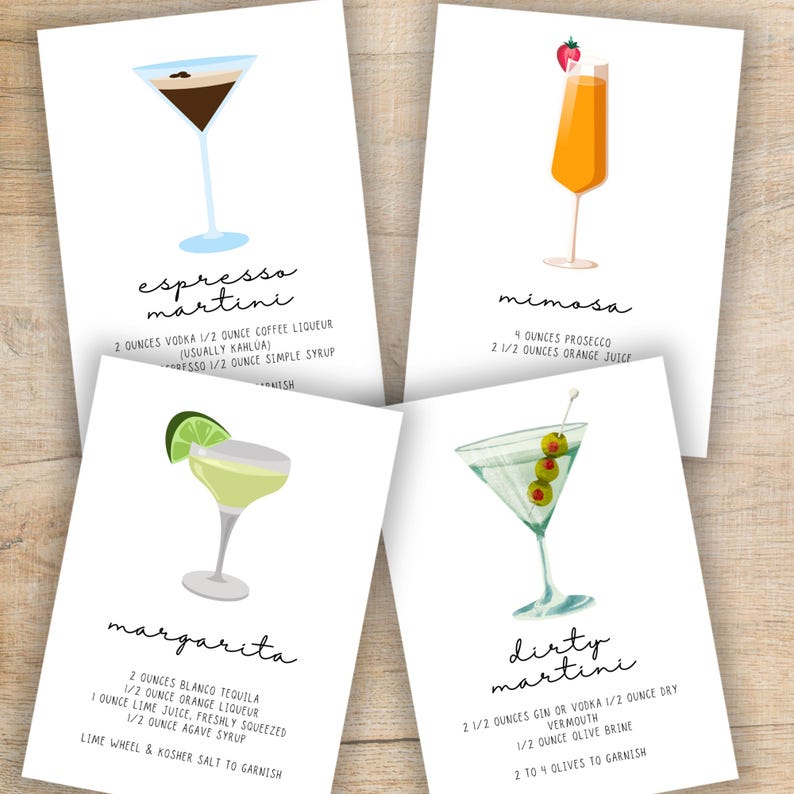 Printable Cocktail Recipe Bundle, Drink Recipe Cards, Home Bar Wall Art ...