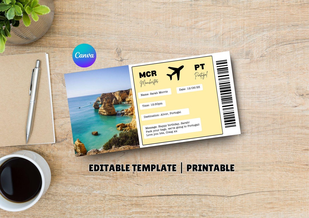 Printable Plane Ticket, Editable Template, Printable Vacation Ticket ...