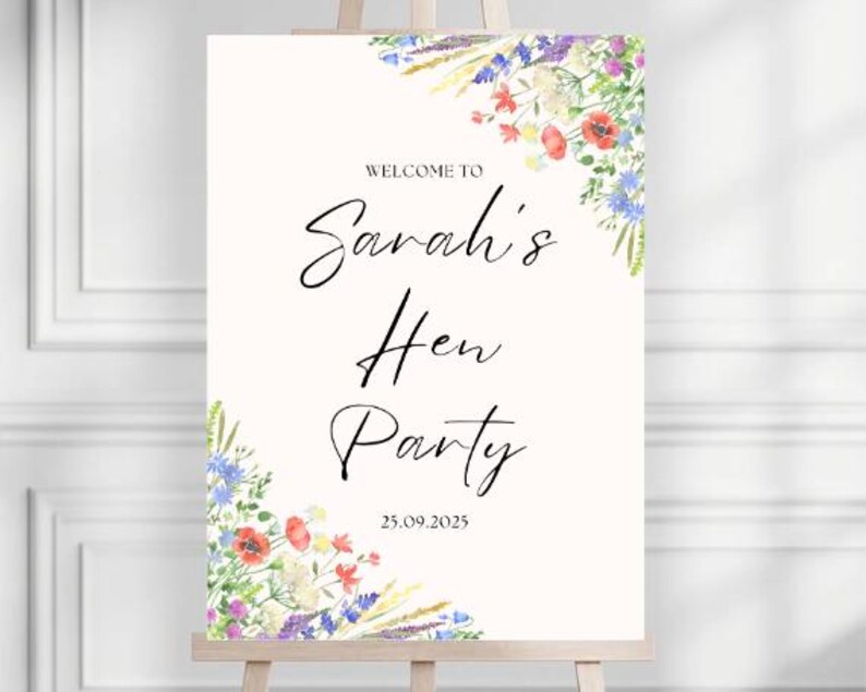 Editable Template for Hen Do - Floral Party Welcome Sign - Printable ...