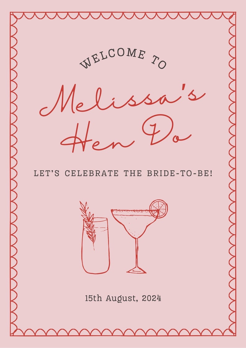 Editable Template for Hen Do Cocktail Party Welcome Sign Printable ...