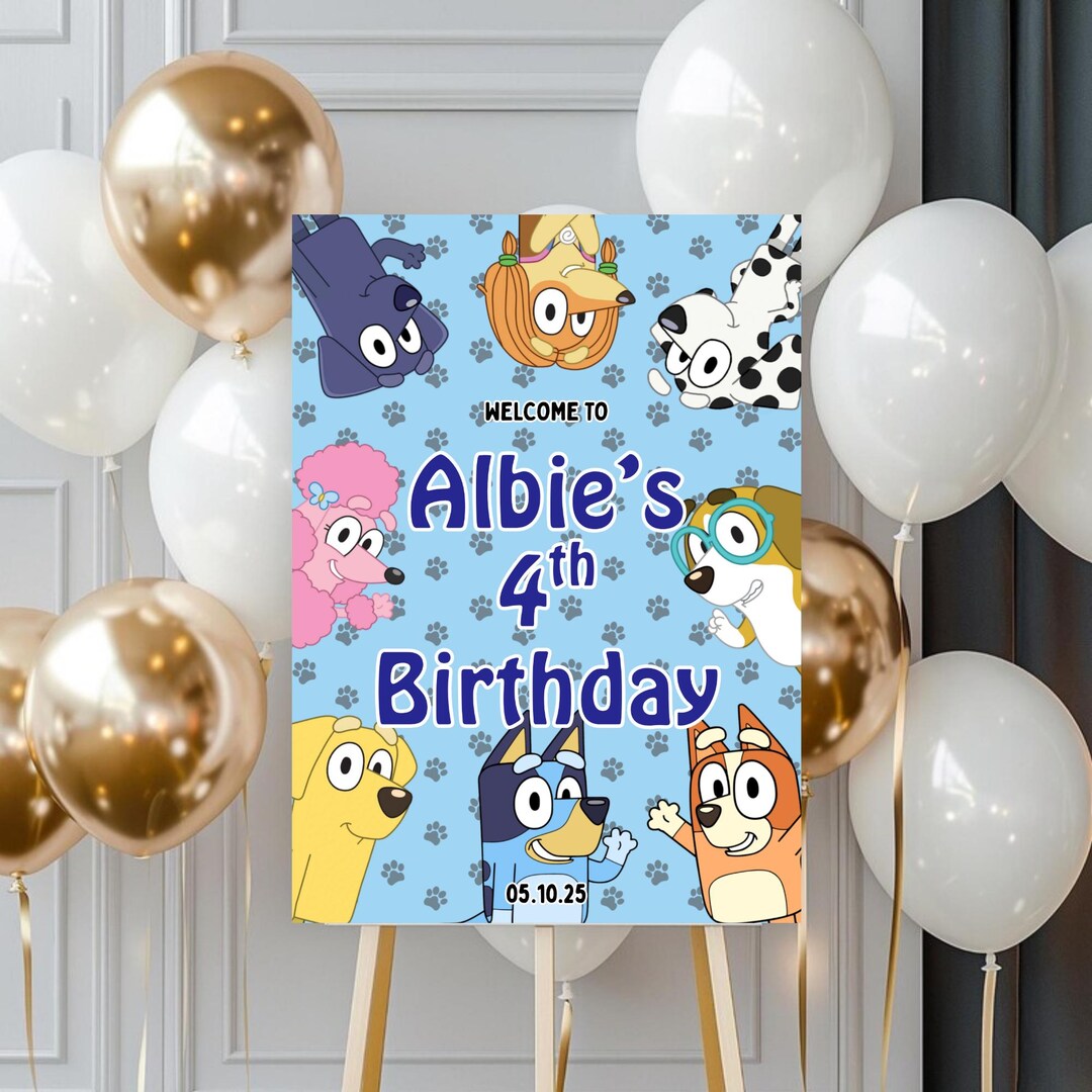Printable Bluey Birthday Welcome Sign | Editable Kids Party Sign ...