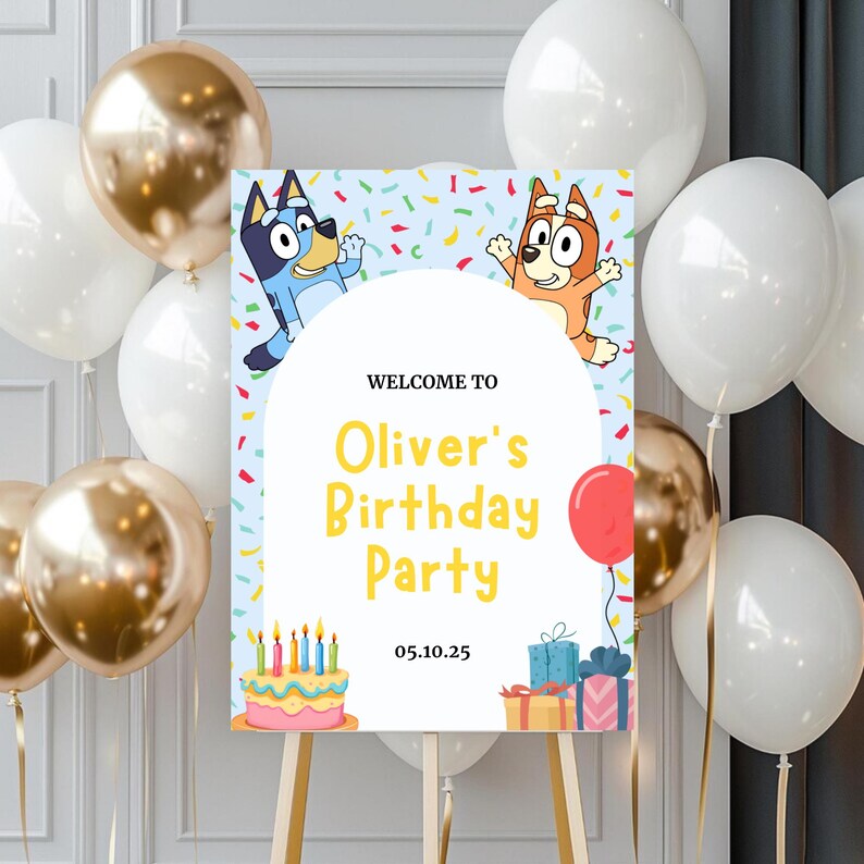 Printable Bluey Birthday Welcome Sign | Editable Kids Party Sign ...