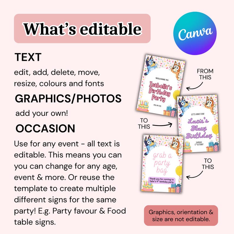 Printable Pink Bluey Birthday Welcome Sign | Editable Girls Party Sign ...