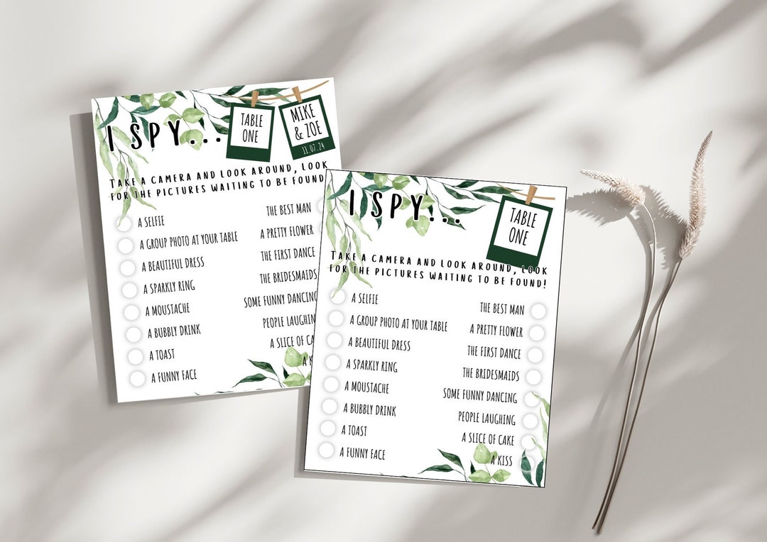Personalised Wedding 'I Spy' Table Signs Printable Custom Photo Game ...