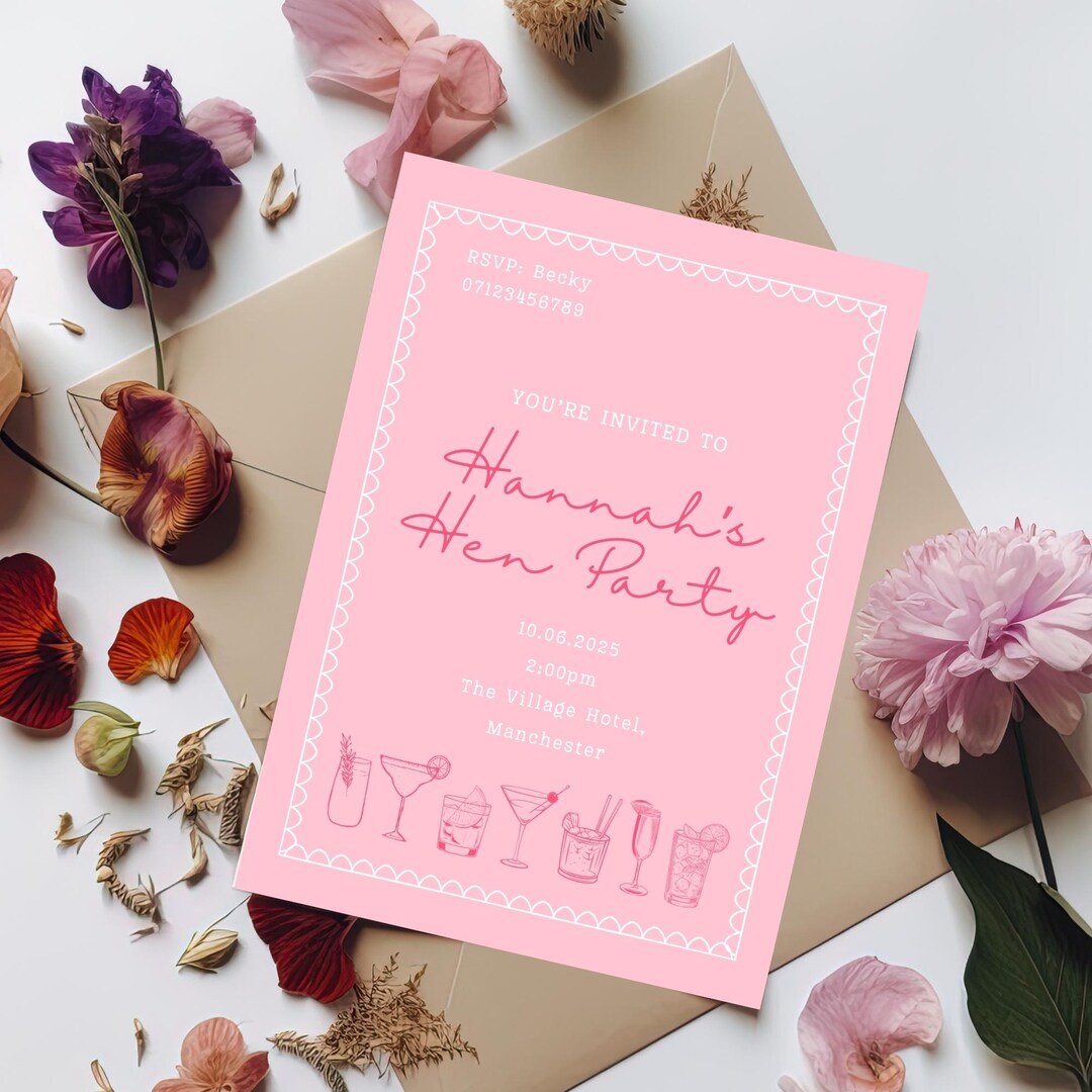 Hen Do Invitation - Editable Template for Cocktail Theme Party ...
