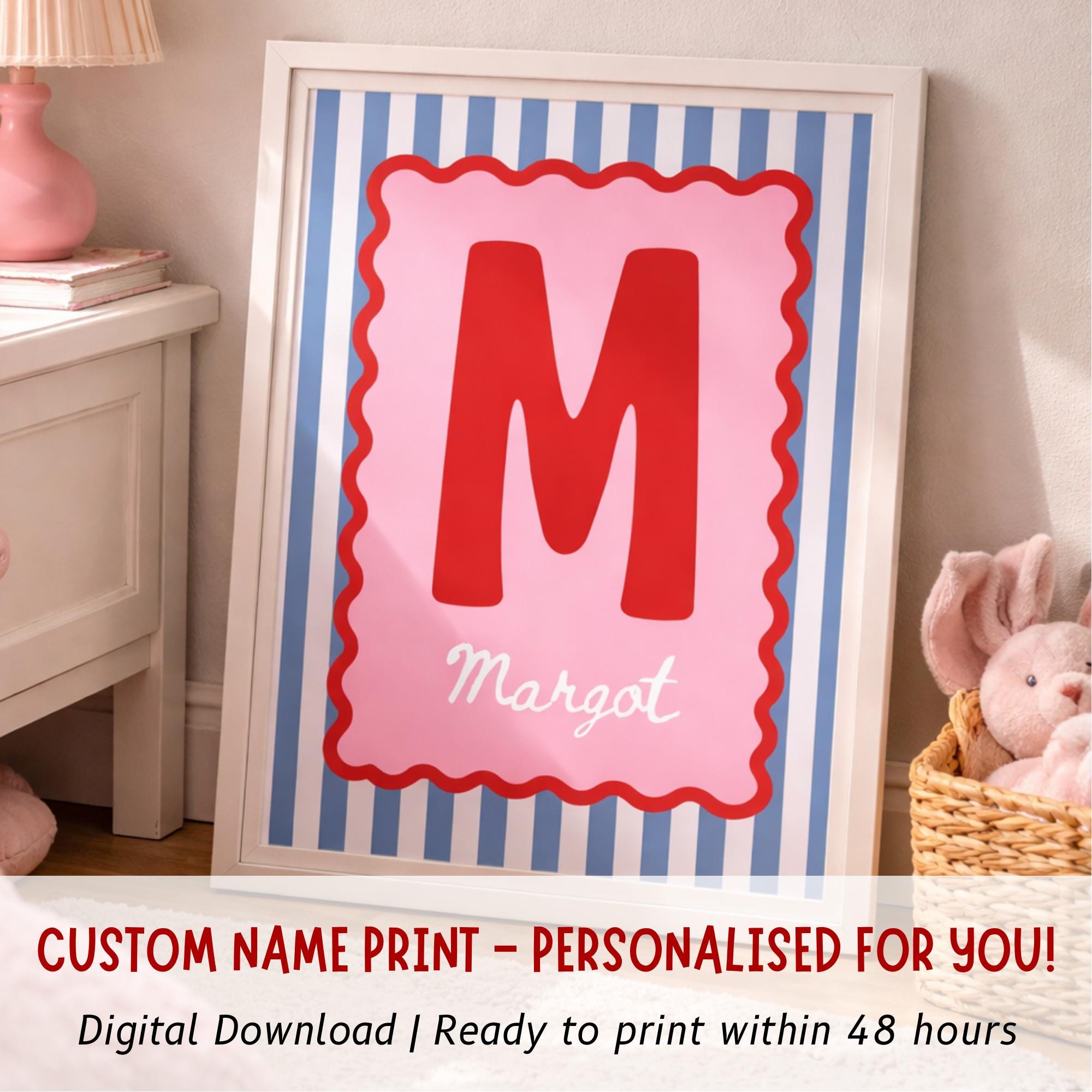 Personalised Girls Initial Print – Custom Name Wall Art – Pink Kids ...