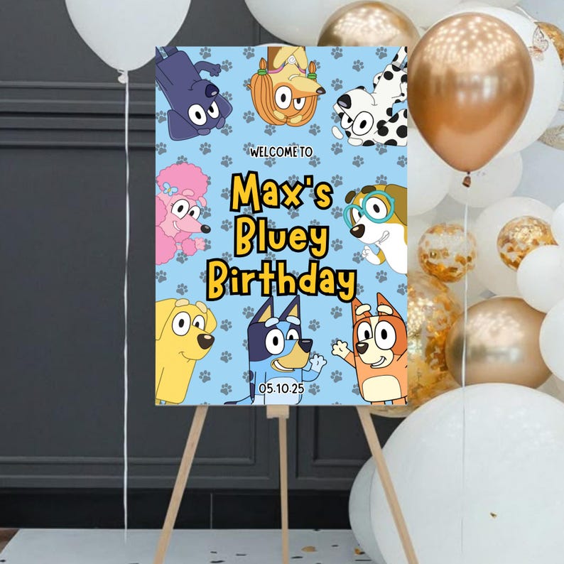 Blue Bluey Birthday Invitation & Welcome Sign Bundle | Editable Bluey ...