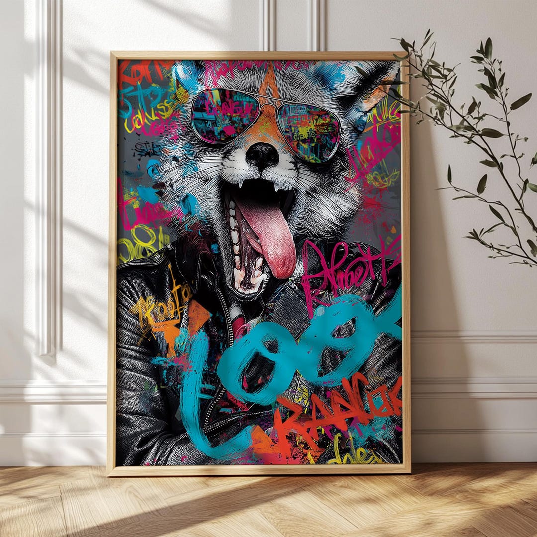 Wall Art Pop Art Fox Print: Urban Graffiti Style, Edgy Leather Jacket ...