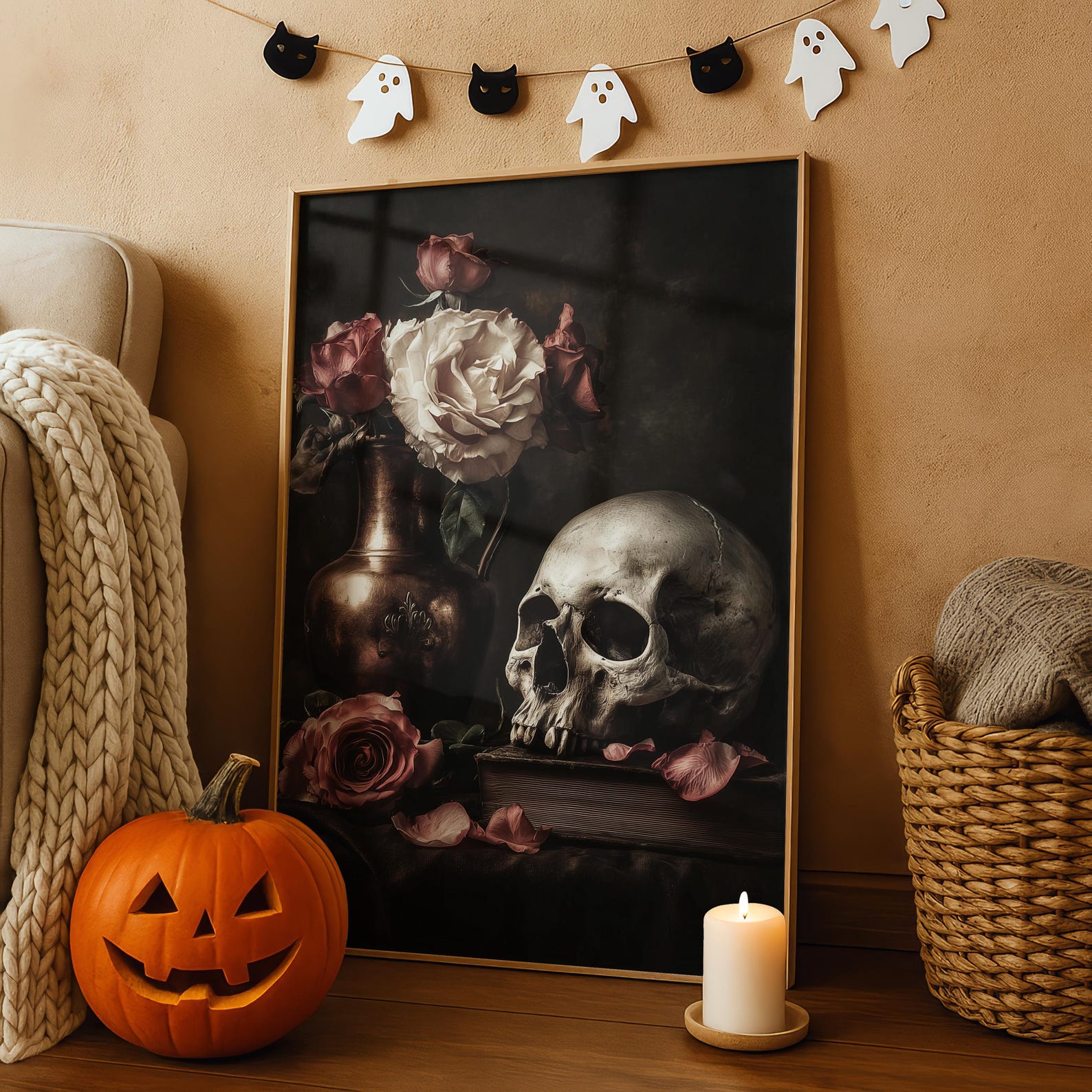 Halloween Dark Academia Poster - Skool & Roses Art Print - Gothic Decor ...