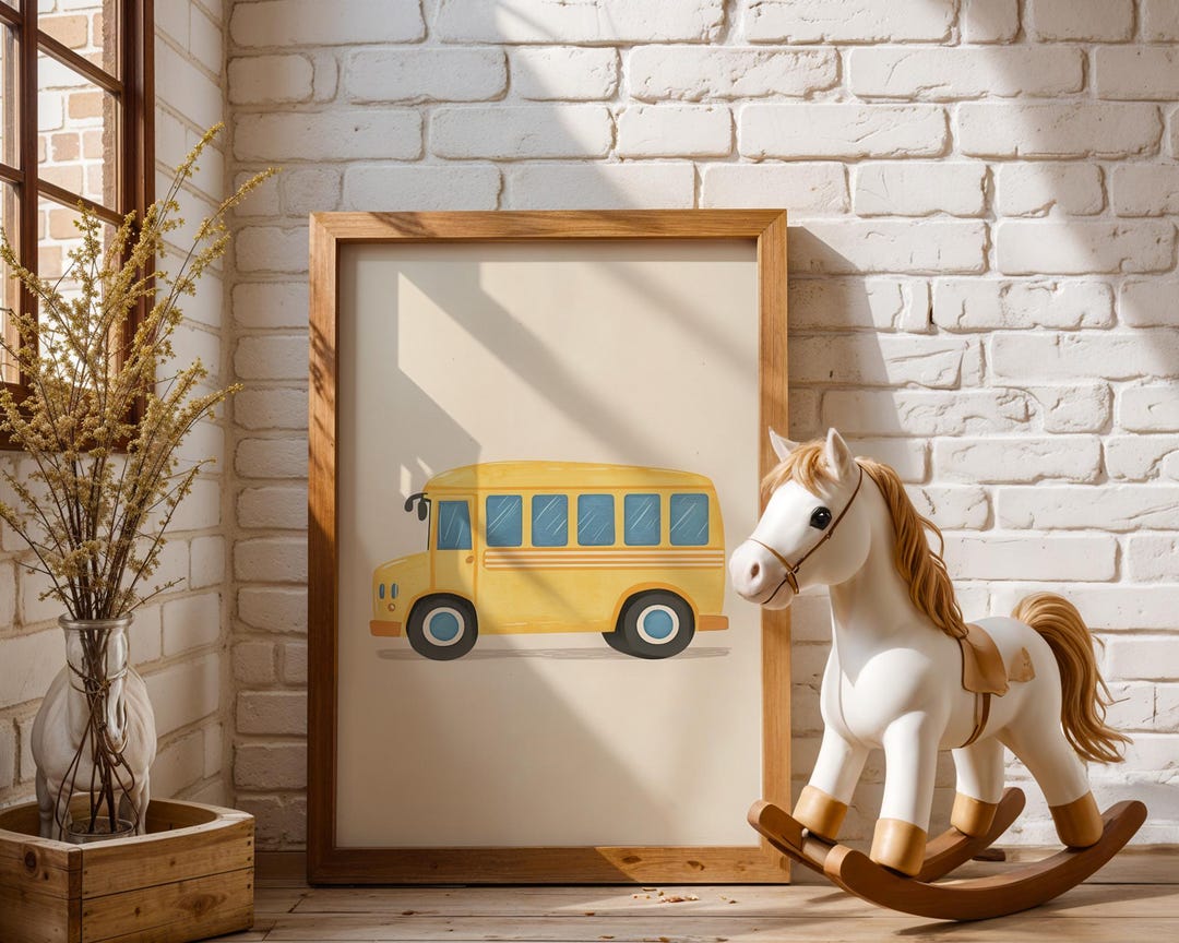 Children’s Yellow School Bus Printable | Playful Watercolor Kids Wall ...