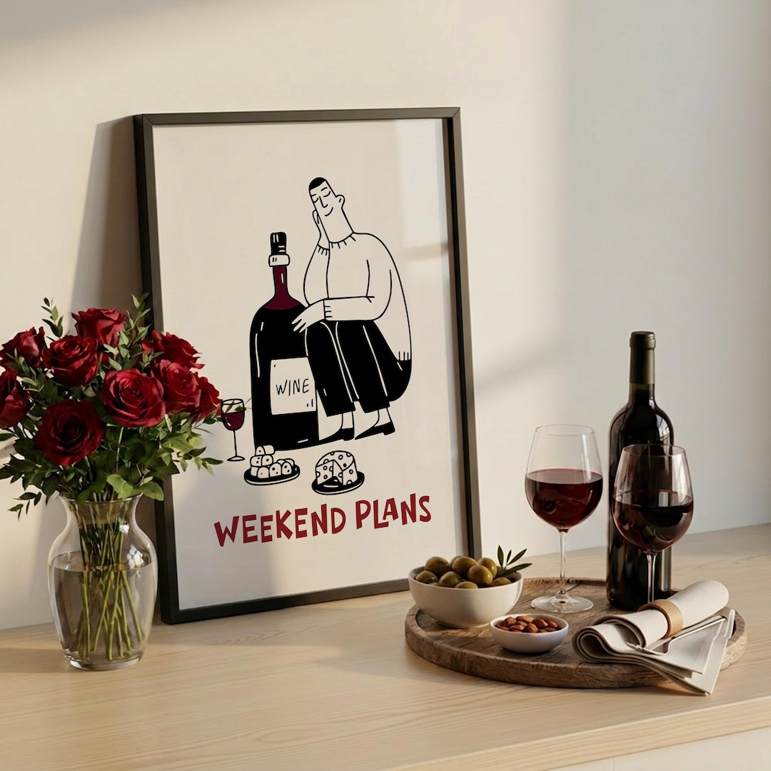 Minimalist Wine Poster, Couple Wine Gift, Modern Wine Art, Funny Wine ...