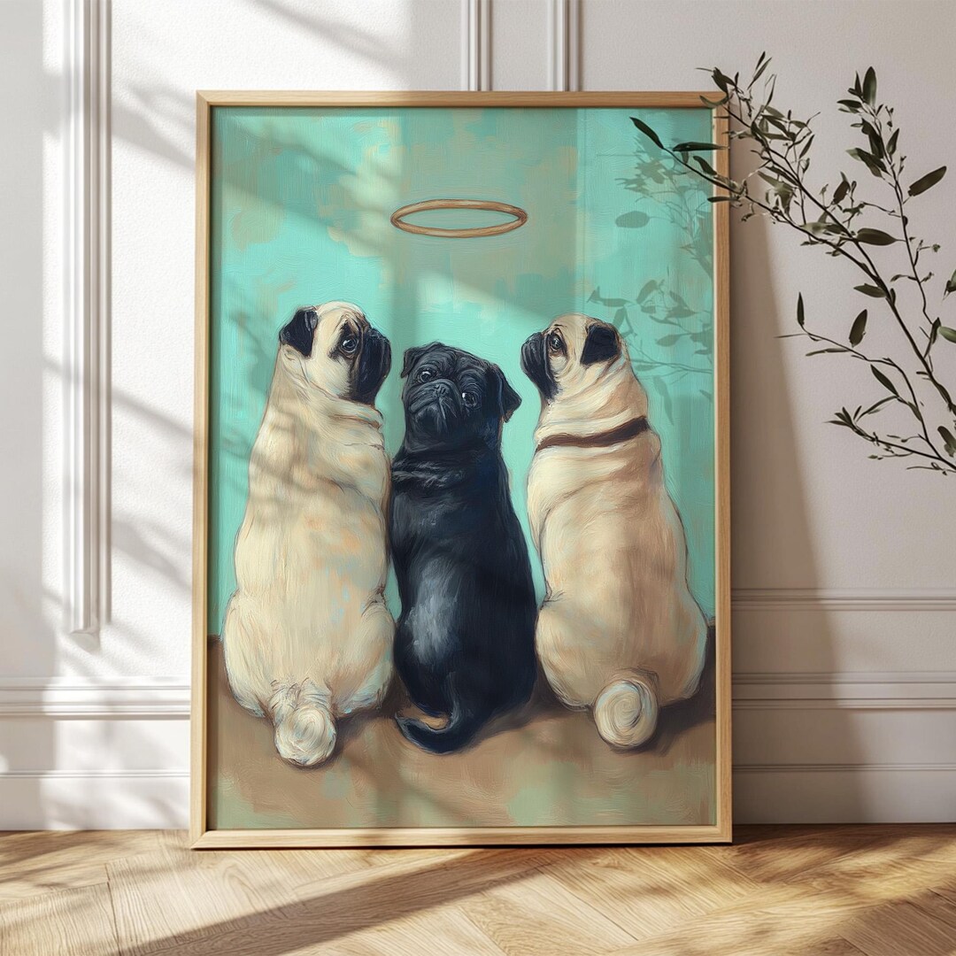 Pug Wall Art: Three Pugs Gazing at Halo (pastel Dog Print) - P2 - Etsy