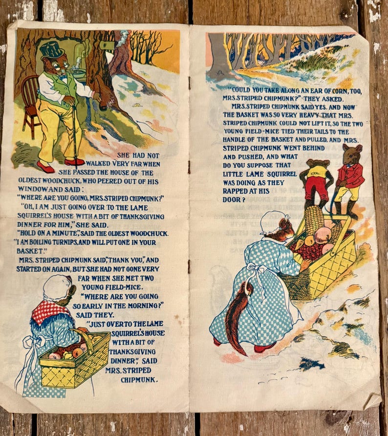 Antique 1910, Children's Cloth Book - the Little Lame Squirrel - Etsy