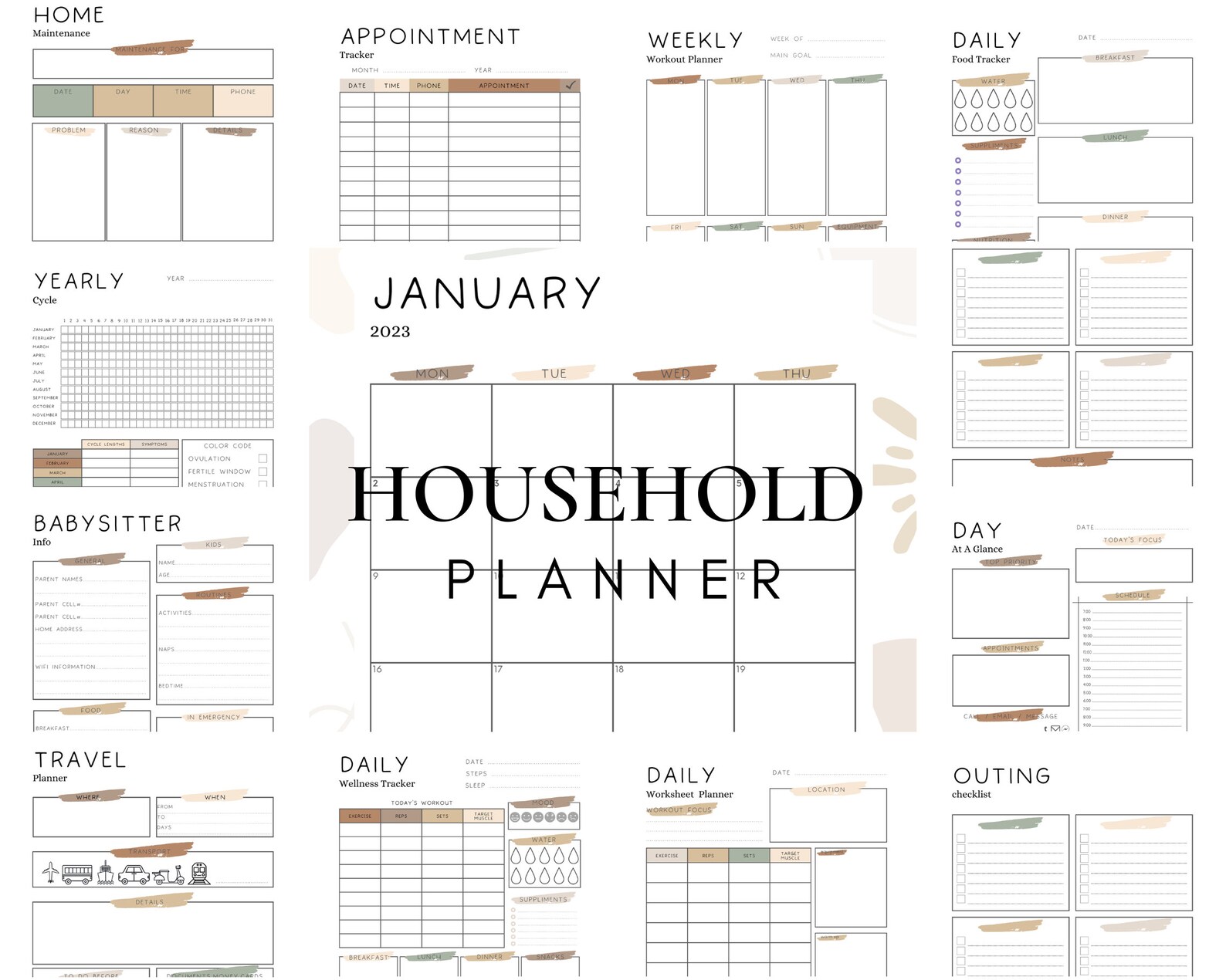 Neutral Household Planner Bundle 2024, Undated Journal, Printable ...