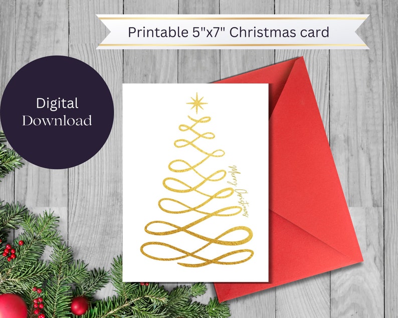 Printable Christmas Card Printable Holiday Card Merry - Etsy