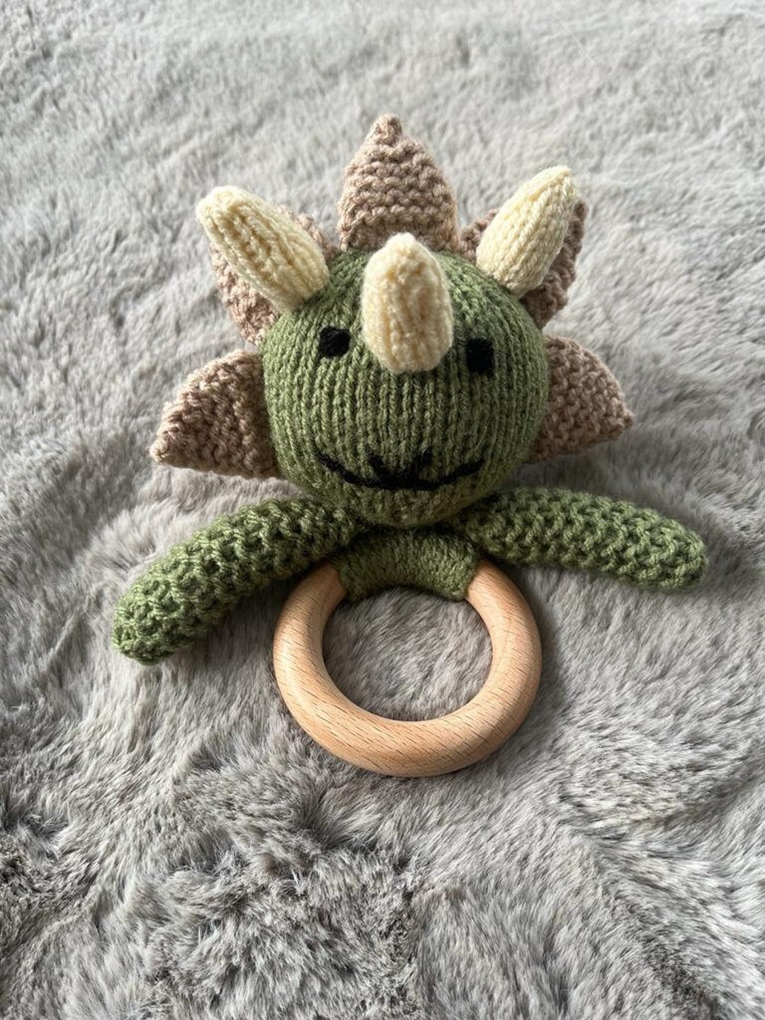 Handmade Dinosaur Teething Ring | Hand Knitted | Teething Ring ...