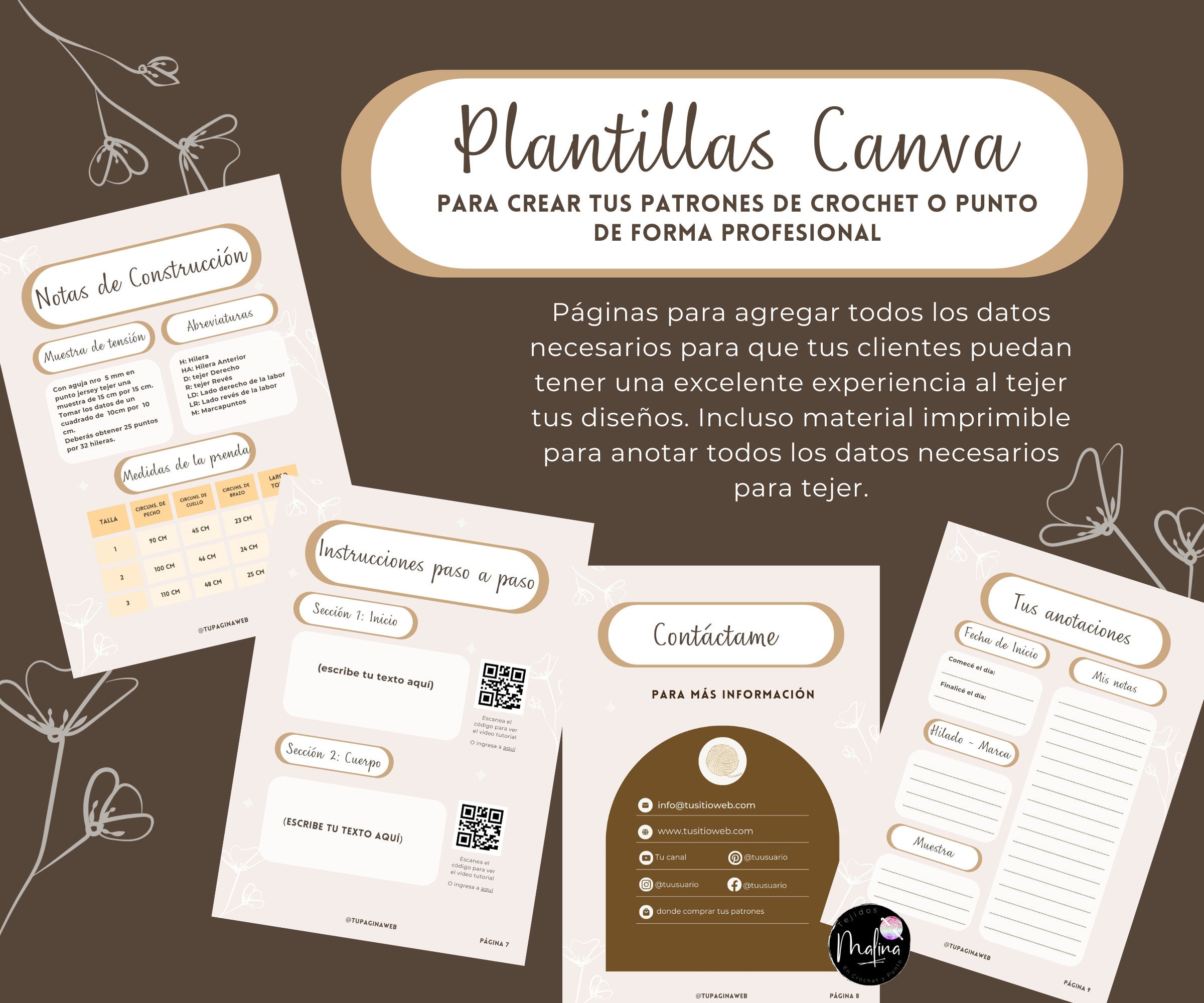 Canva Template for Crochet And/or Knitting Patterns. Pink and Beige ...