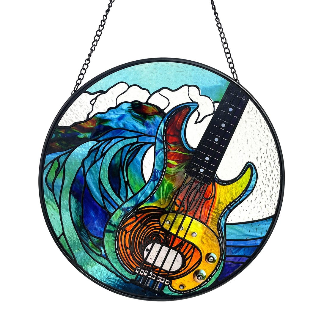 Sound Waves Ocean and Guitar Stained Glass Suncatcher, Sound Wave ...