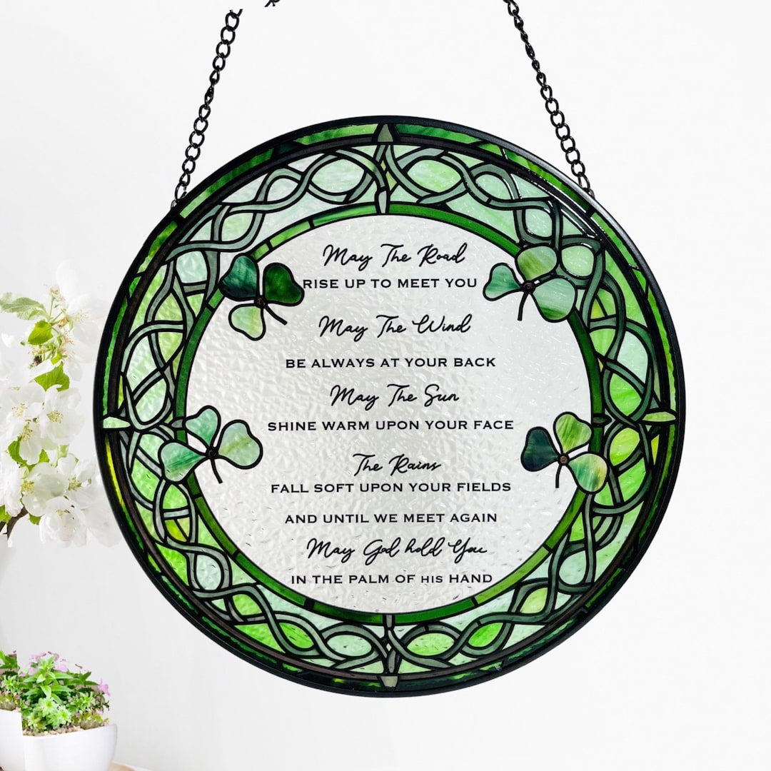 Irish Blessing Stained Glass Suncatcher: Shamrock Prayer Window Decor ...