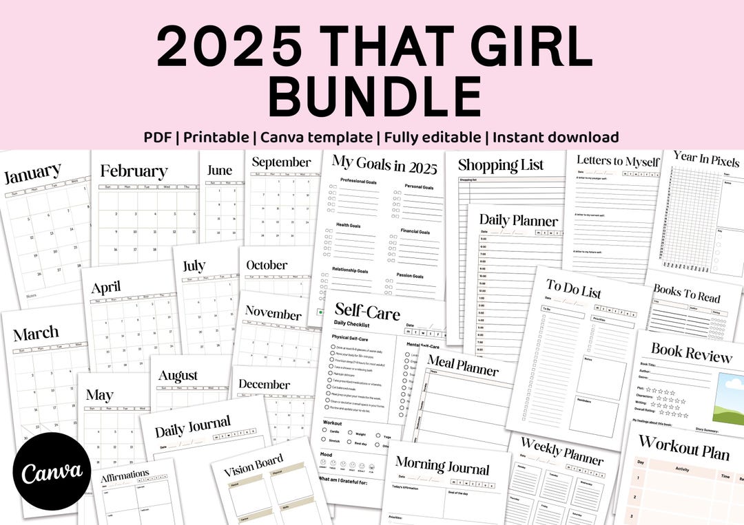 That Girl 2025 Planner Digital Print Journal Goals 2025 Calendar Meal ...